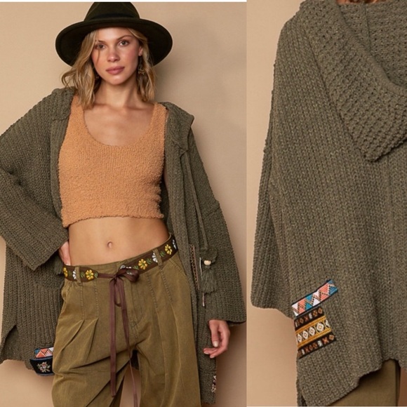 POL | Sweaters | 25 Pol Last Chenille Patchwork Oversized Olive Green ...